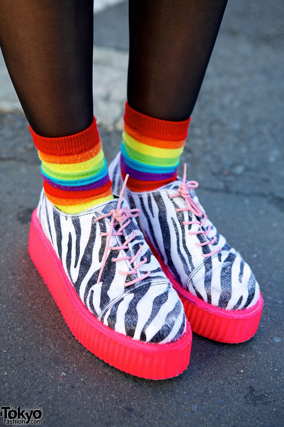 Harajuku Girl in Glasses, Colorful Fashion & Neon Zebra Creepers ...