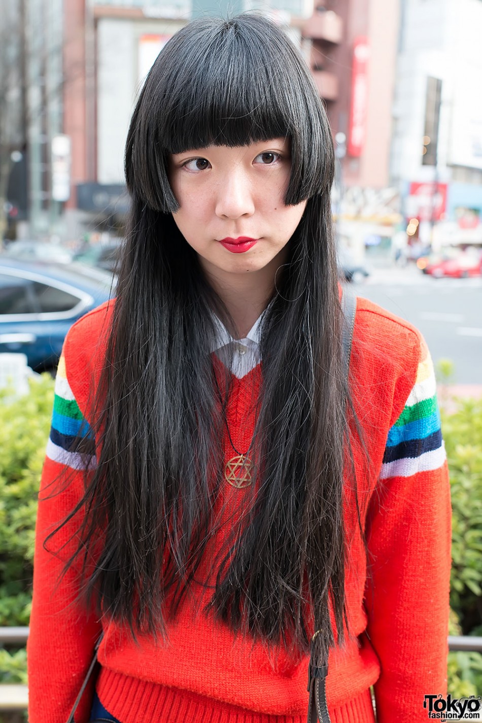 Retro Style w/ Marie Claire Paris Bag, Long Hair & Sweater in Harajuku ...