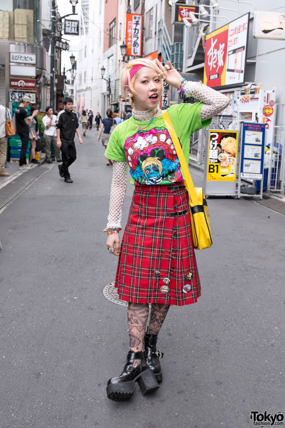Colorful Harajuku Street Style w/ Monster T-shirt, Tartan Skirt ...