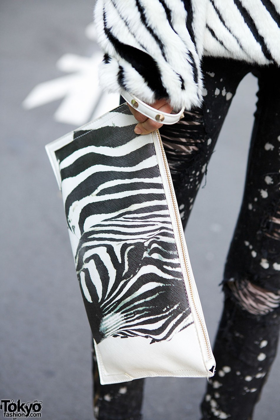 Blue Ombre Hair, Zebra Print Jacket, Clutch & Ripped Jeans in Harajuku ...