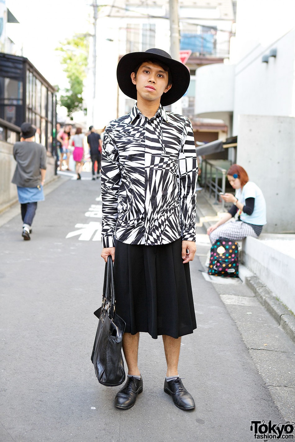 Harajuku Guy in Hat w/ Versace for H&M Shirt, John Galliano Bag & Zara ...