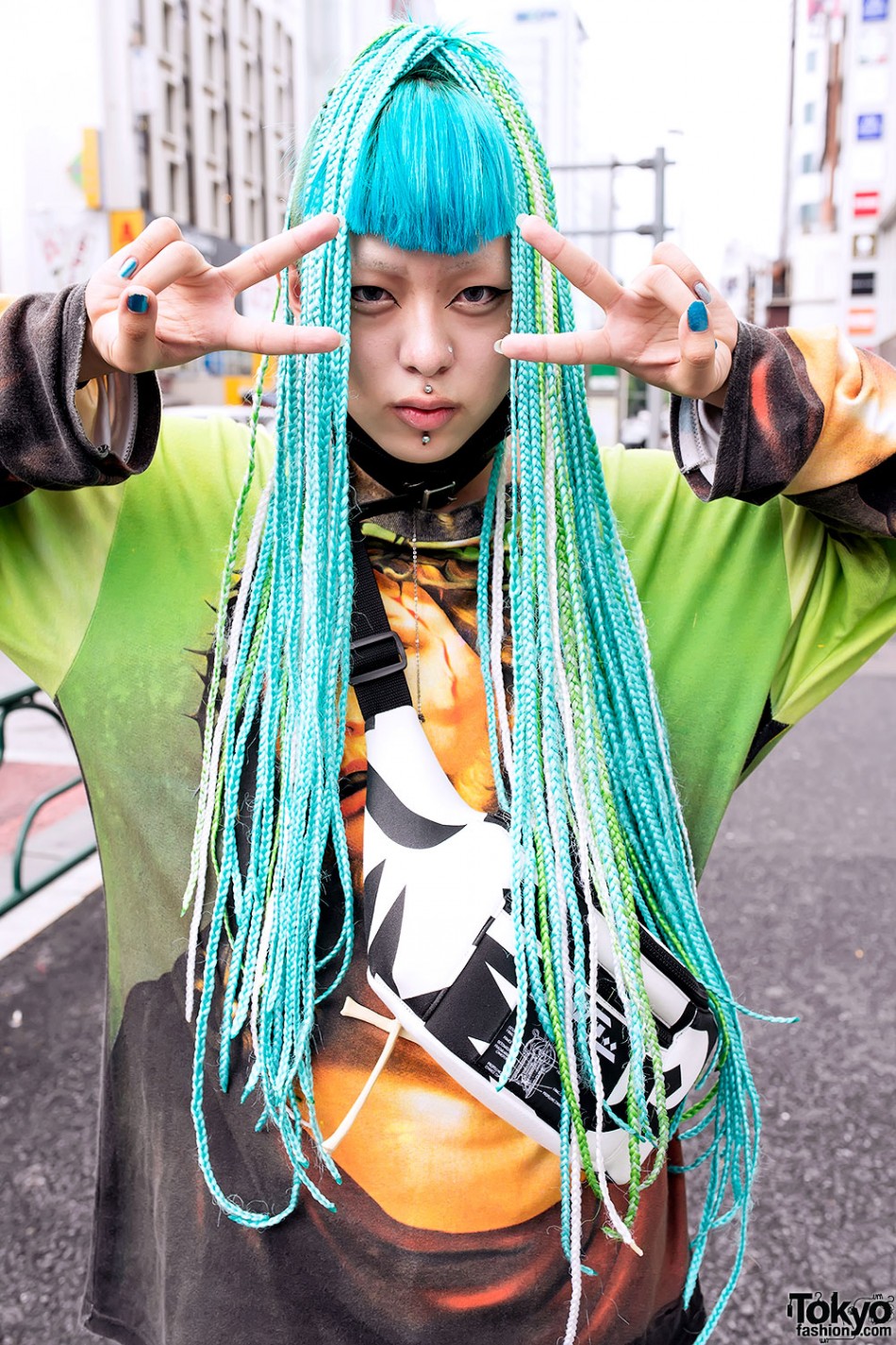 Aqua Braids, Pin Nap Ripped Jeans, OS Accessories & Buffalo in Harajuku ...