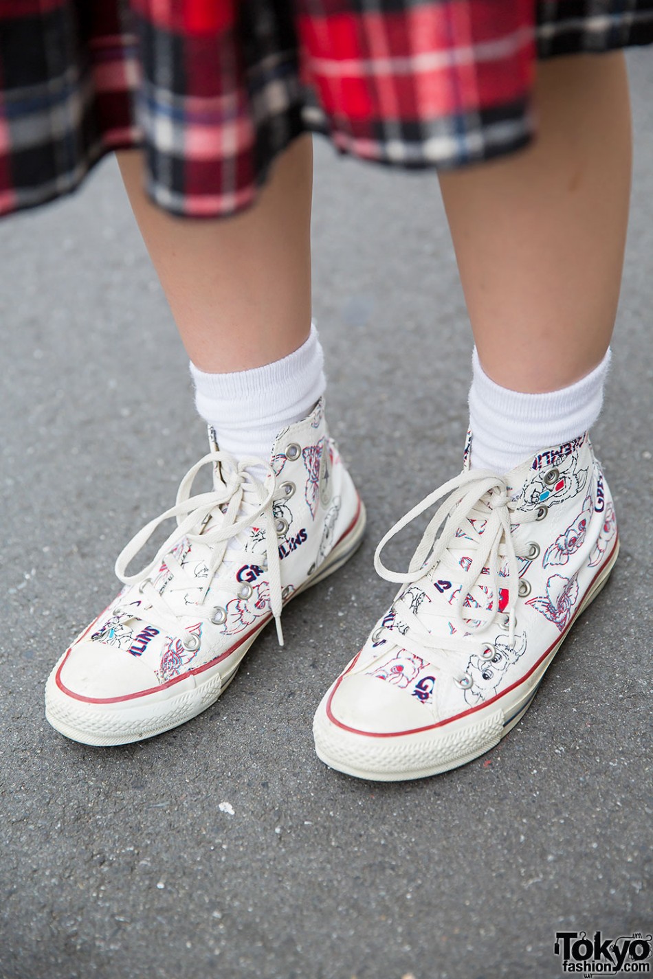 Harajuku Girl in Plaid Pinafore, Gremlins x Converse Sneakers & Adidas ...