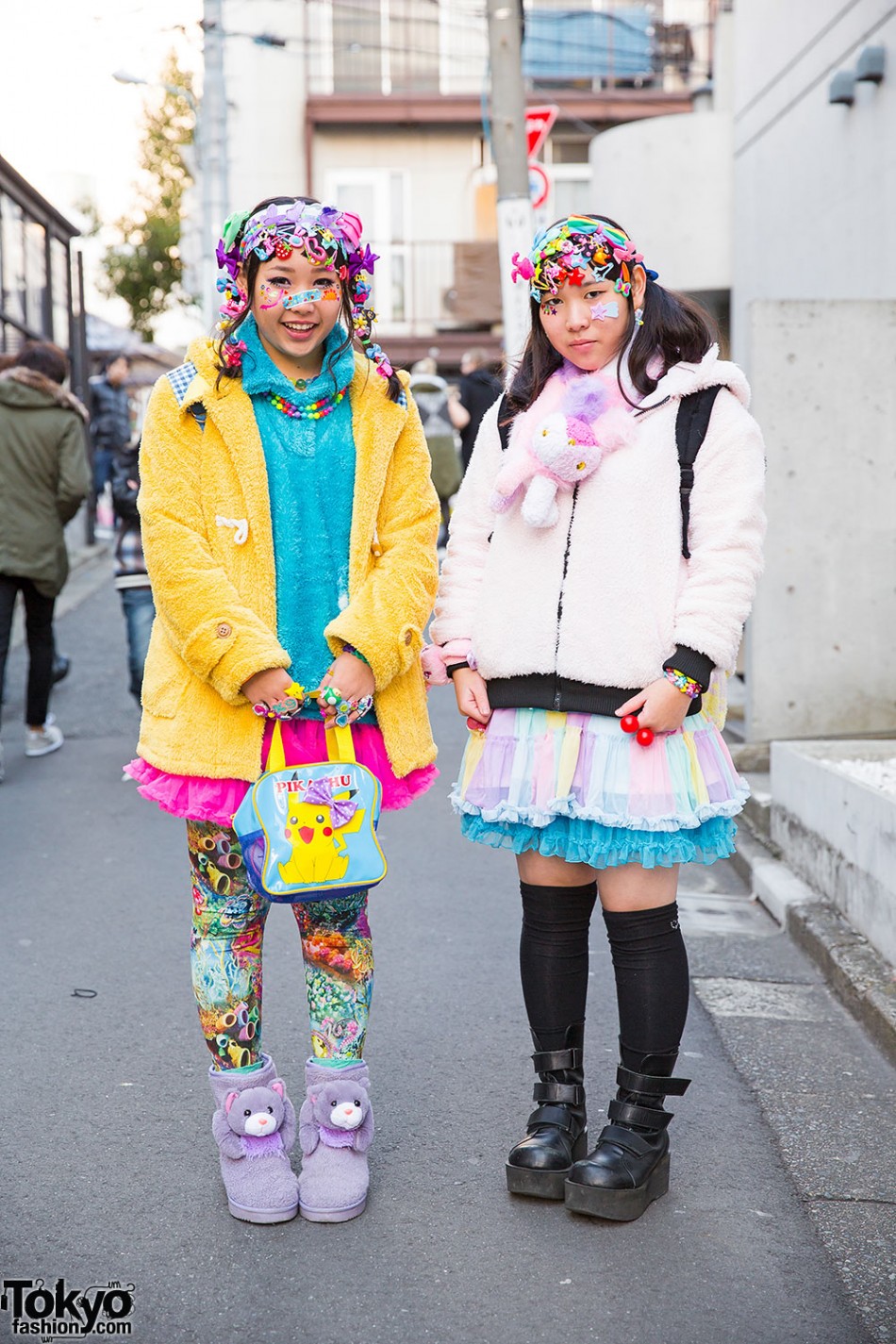 Harajuku Decora Girls w/ Hair Clips, Tutus, Plush Jackets & Pikachu Bag ...