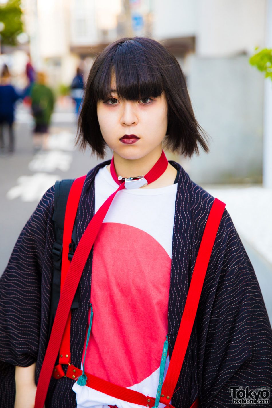 Harajuku Girl in Funky Fruit Japanese Flag Shirt, Vintage Kimono Coat ...