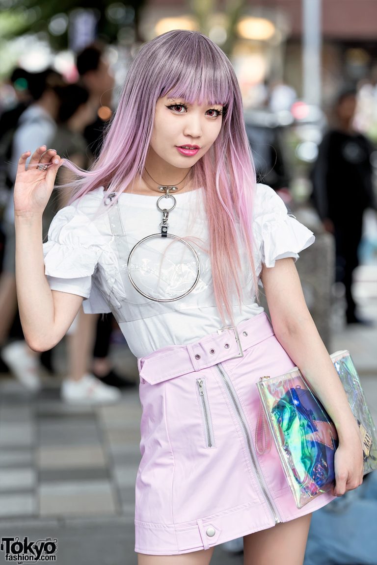 J-Pop Singer in Harajuku w/ Pink Plaid, Vinyl Skirt, O-Ring Choker ...