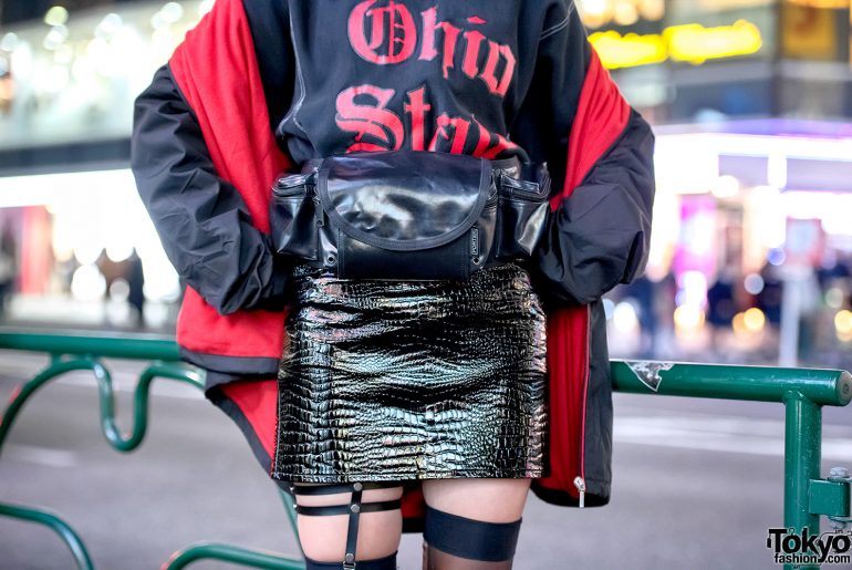 Harajuku Girl in Off Shoulder Jacket, Ohio State Sweatshirt, Faith ...