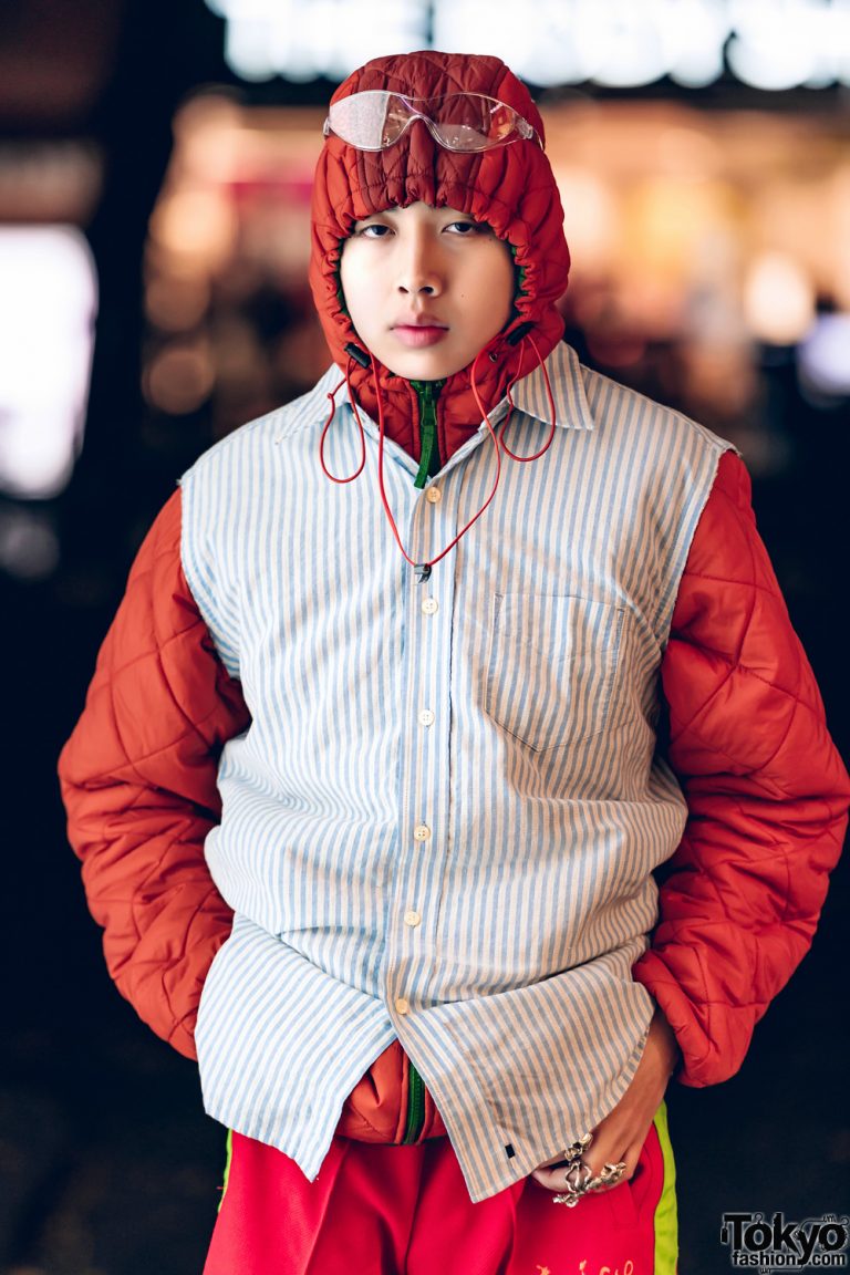 Hooded Japanese Fashion Student in Harajuku w/ Remake Sleeveless Shirt ...