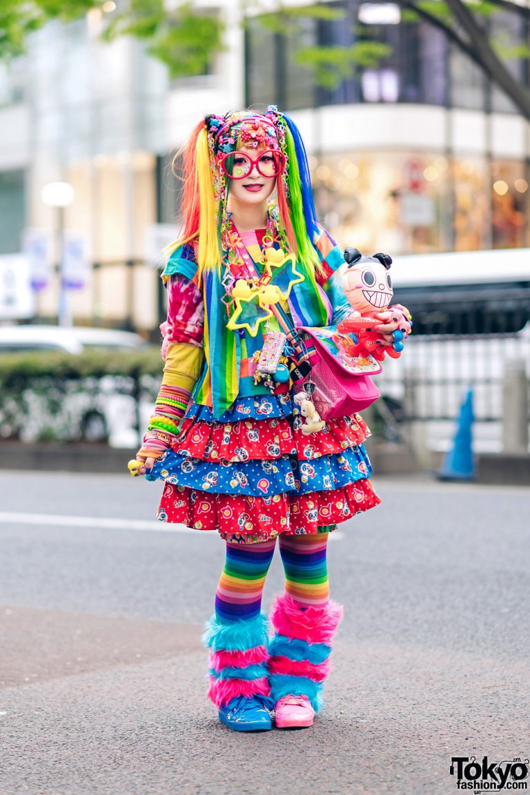 Rainbow Decora Style in Harajuku w/ Handmade Clothing, Tiered Skirt ...