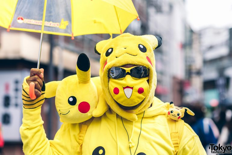 Pikachu Street Style in Harajuku w/ Pickachu Mask, Furry Hat, Hoodie ...