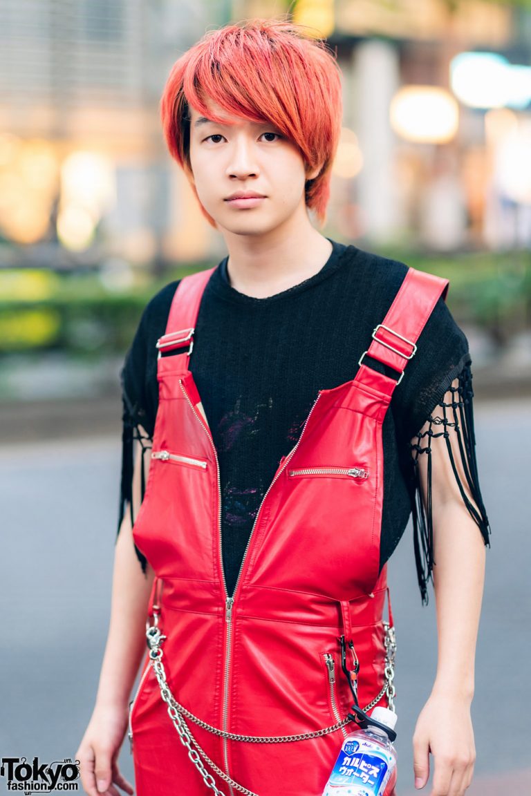 Red & Black Japanese Streetwear Style w/ Red Hair, Fringe Shirt ...