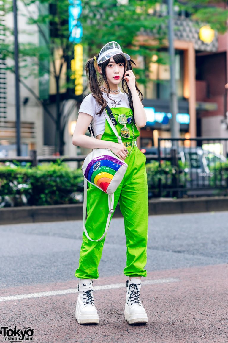 Japanese Pop Idol in Harajuku w/ Twin Tails, Clear Visor, Rose Apple ...