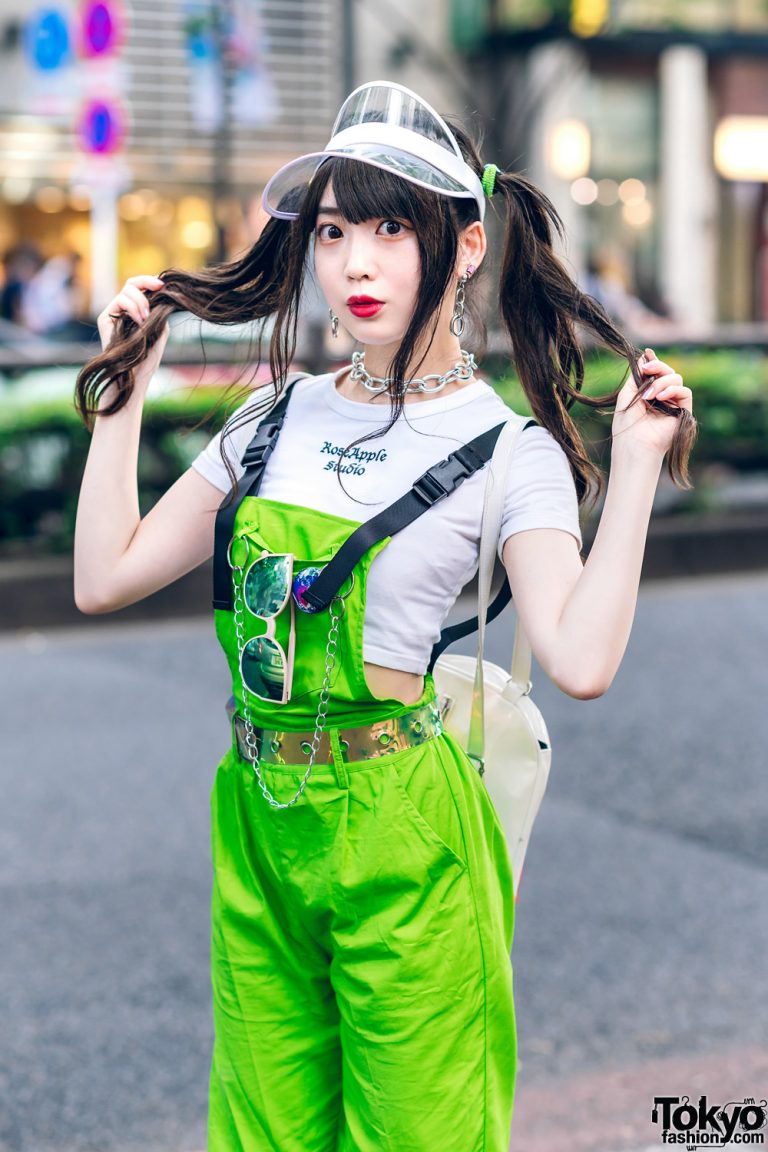 Japanese Pop Idol in Harajuku w/ Twin Tails, Clear Visor, Rose Apple ...