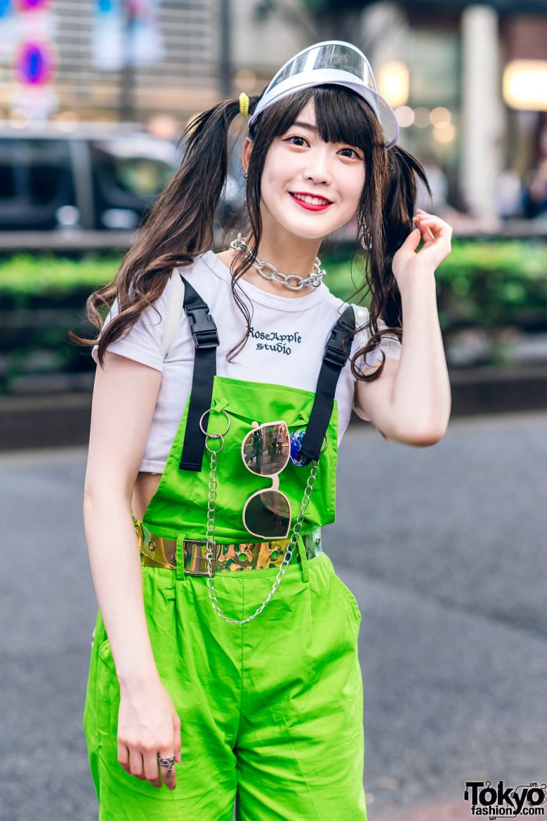 Japanese Pop Idol in Harajuku w/ Twin Tails, Clear Visor, Rose Apple ...
