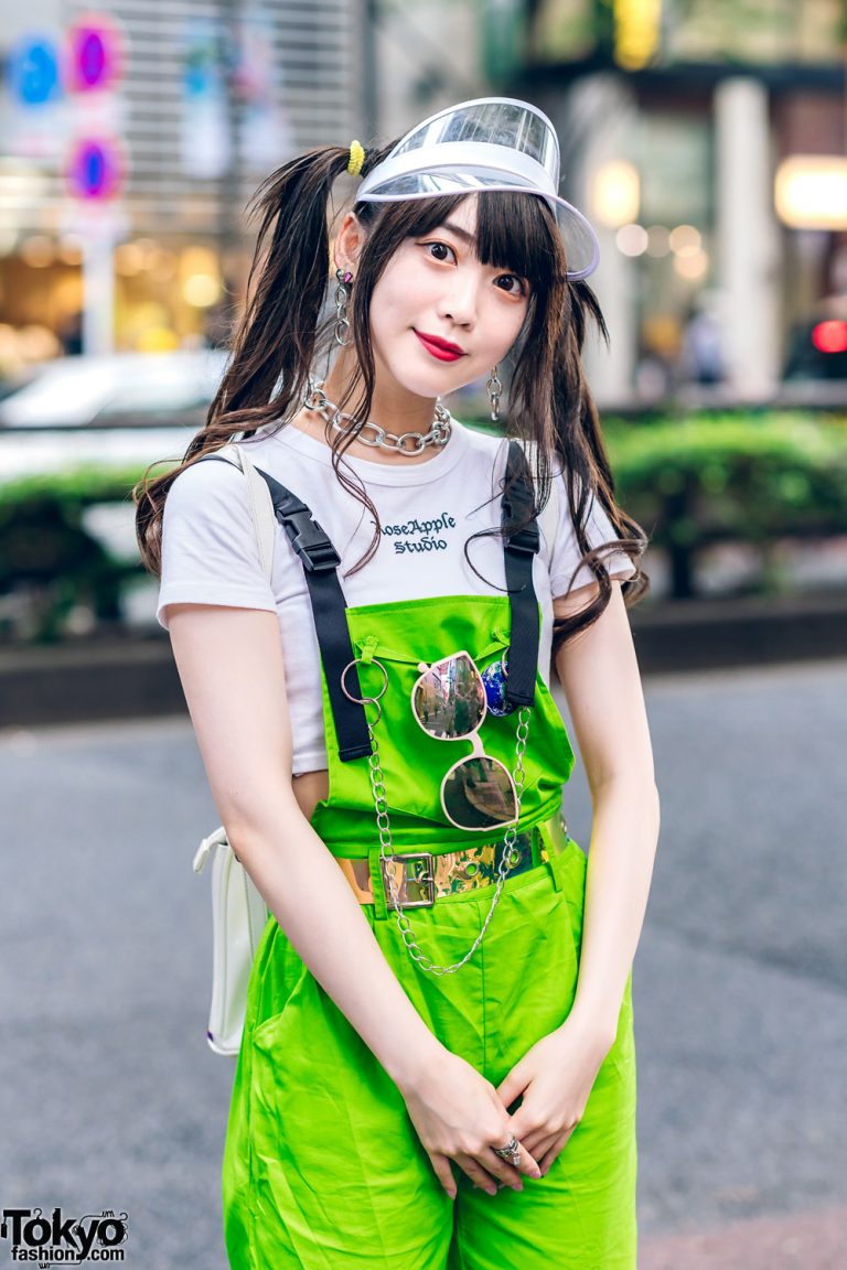 Japanese Pop Idol in Harajuku w/ Twin Tails, Clear Visor, Rose Apple ...