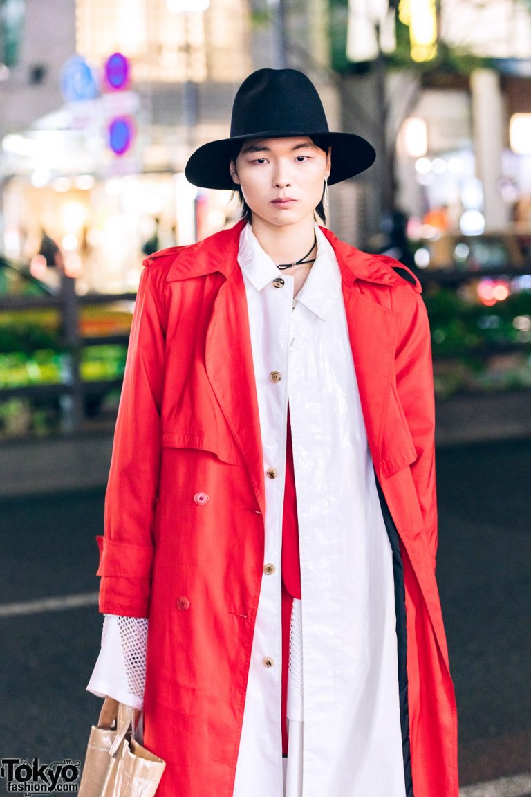 Japanese Mens Overcoat Street Style w/ Wide Brim Hat, Gucci Choker ...