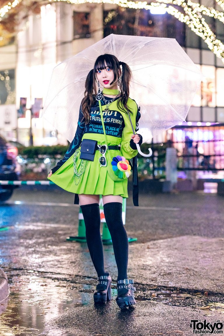 Japanese Idol Street Style w/ Clear Umbrella, Harness Jacket, WEGO ...