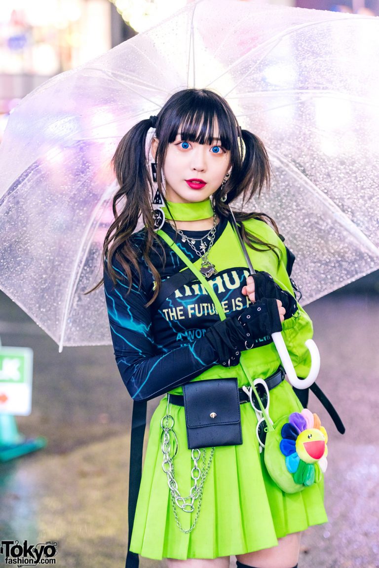 Japanese Idol Street Style w/ Clear Umbrella, Harness Jacket, WEGO ...