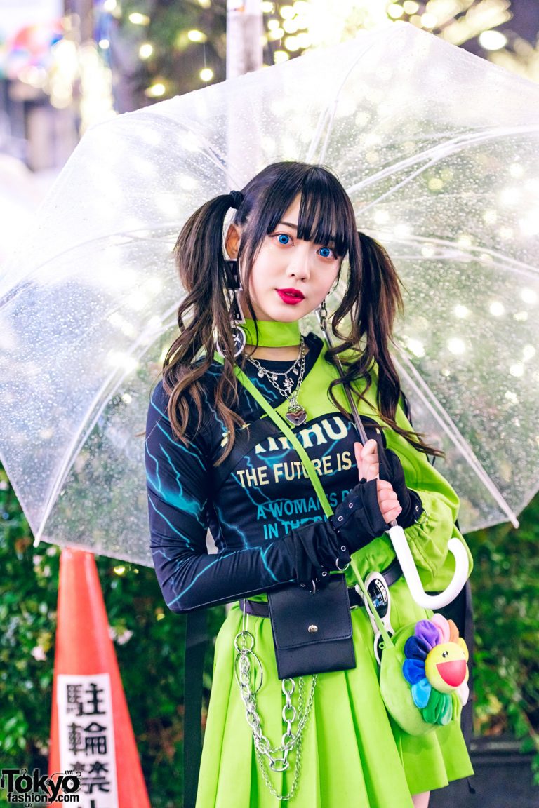 Japanese Idol Street Style w/ Clear Umbrella, Harness Jacket, WEGO ...