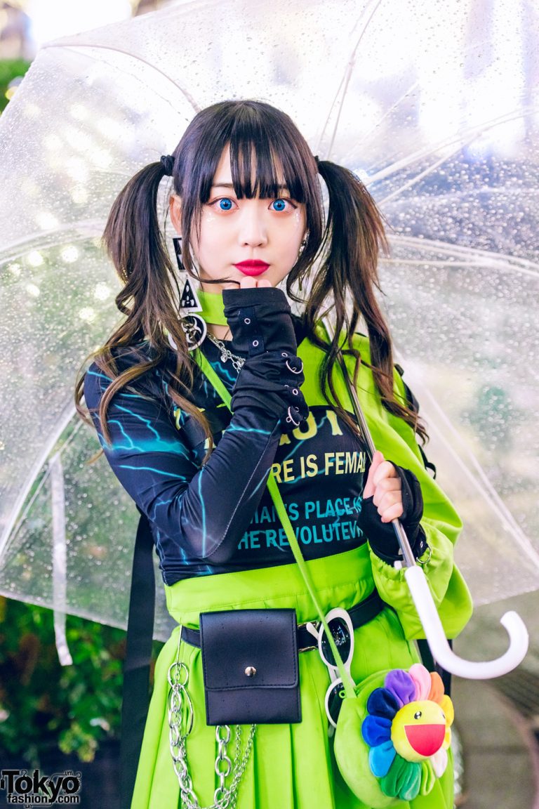 Japanese Idol Street Style w/ Clear Umbrella, Harness Jacket, WEGO ...