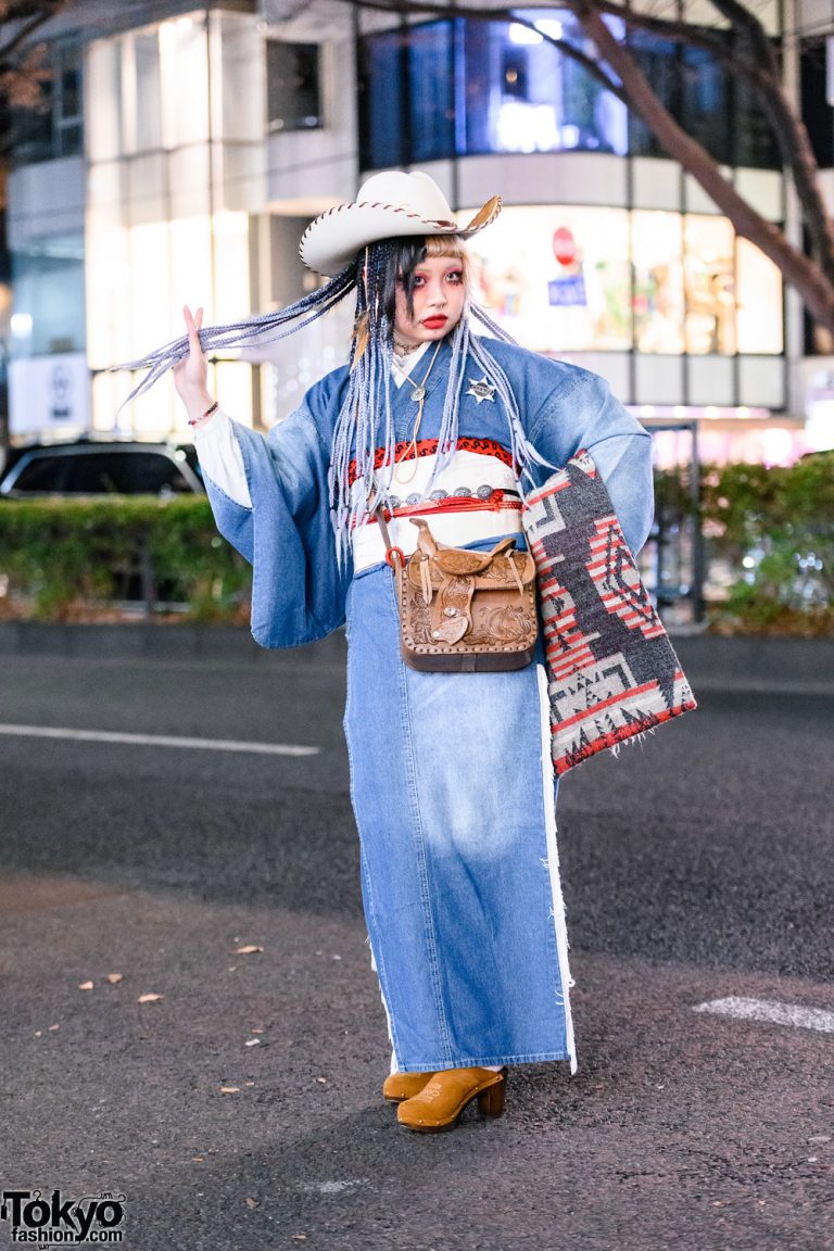 Japanese Trio’s Styles w/ Cowboy Hat, Green Hair, Lee Denim Shearling ...