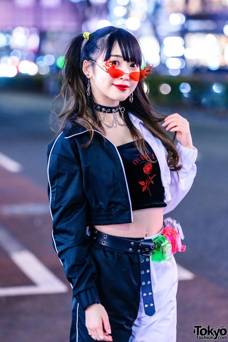 Japanese Idol in Two-Tone Fashion, Flames Sunglasses, Tube Top, WEGO ...