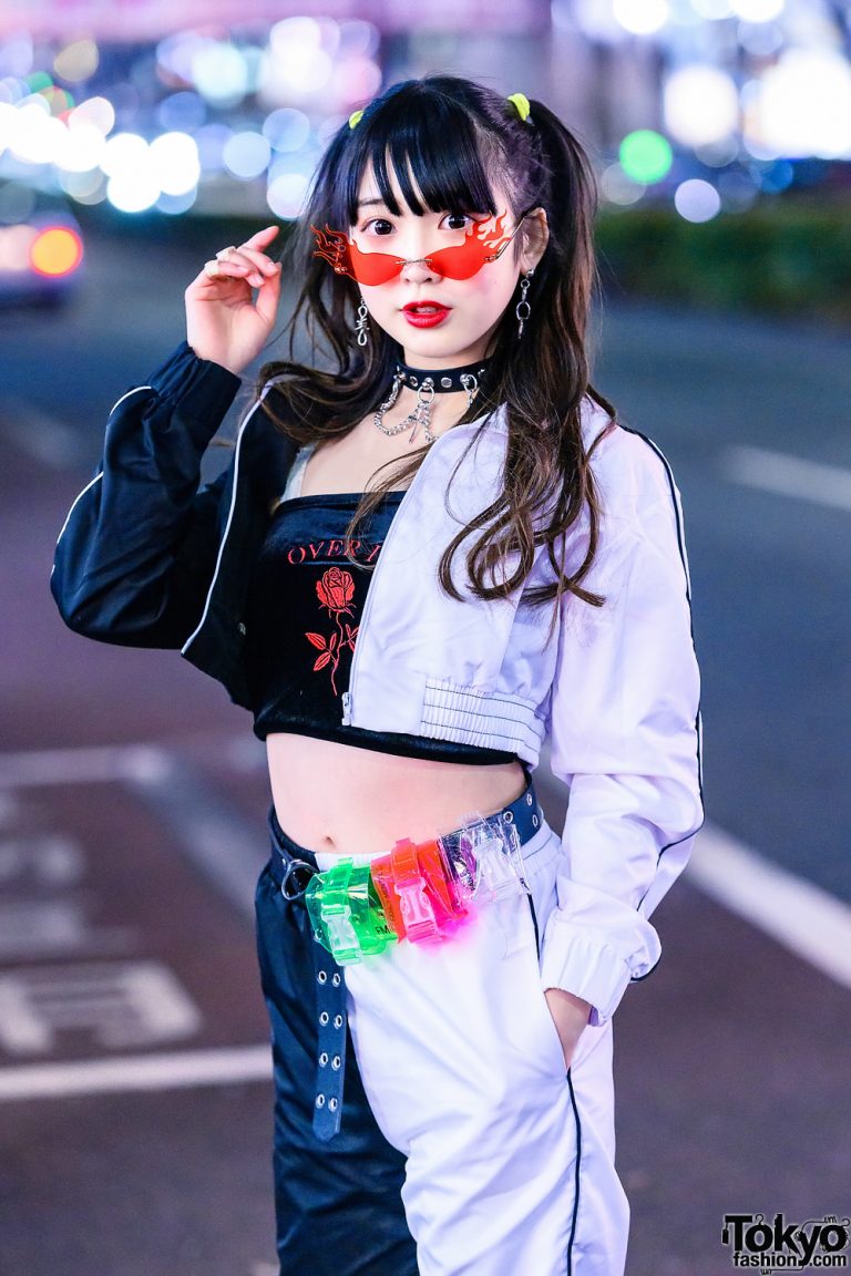 Japanese Idol in Two-Tone Fashion, Flames Sunglasses, Tube Top, WEGO, Spinns, Sevens, Belt ...