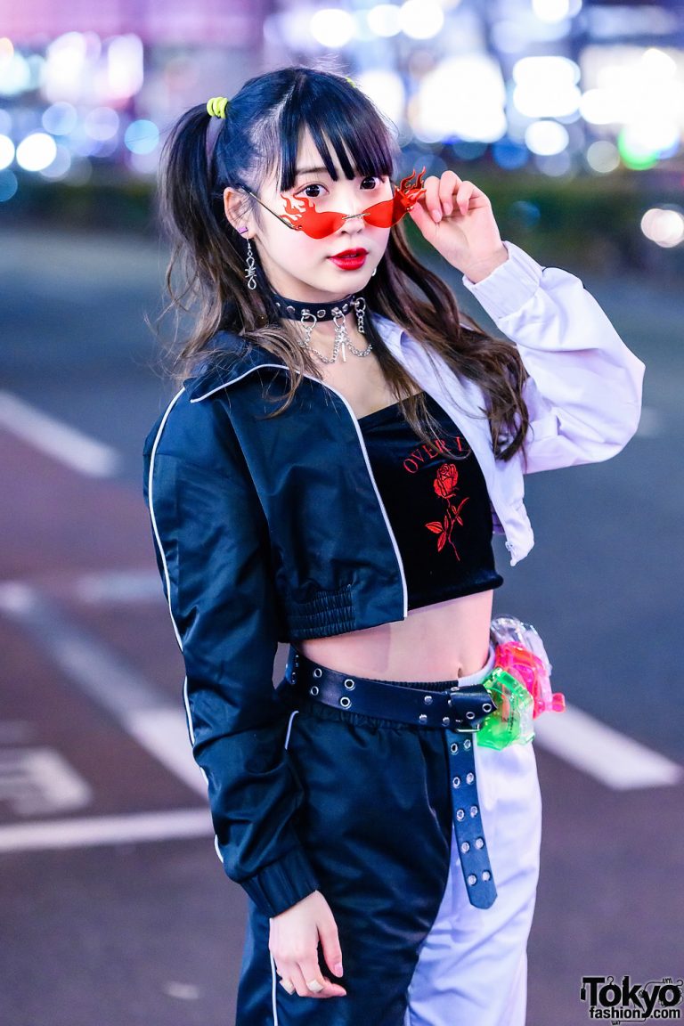 Japanese Idol in Two-Tone Fashion, Flames Sunglasses, Tube Top, WEGO ...