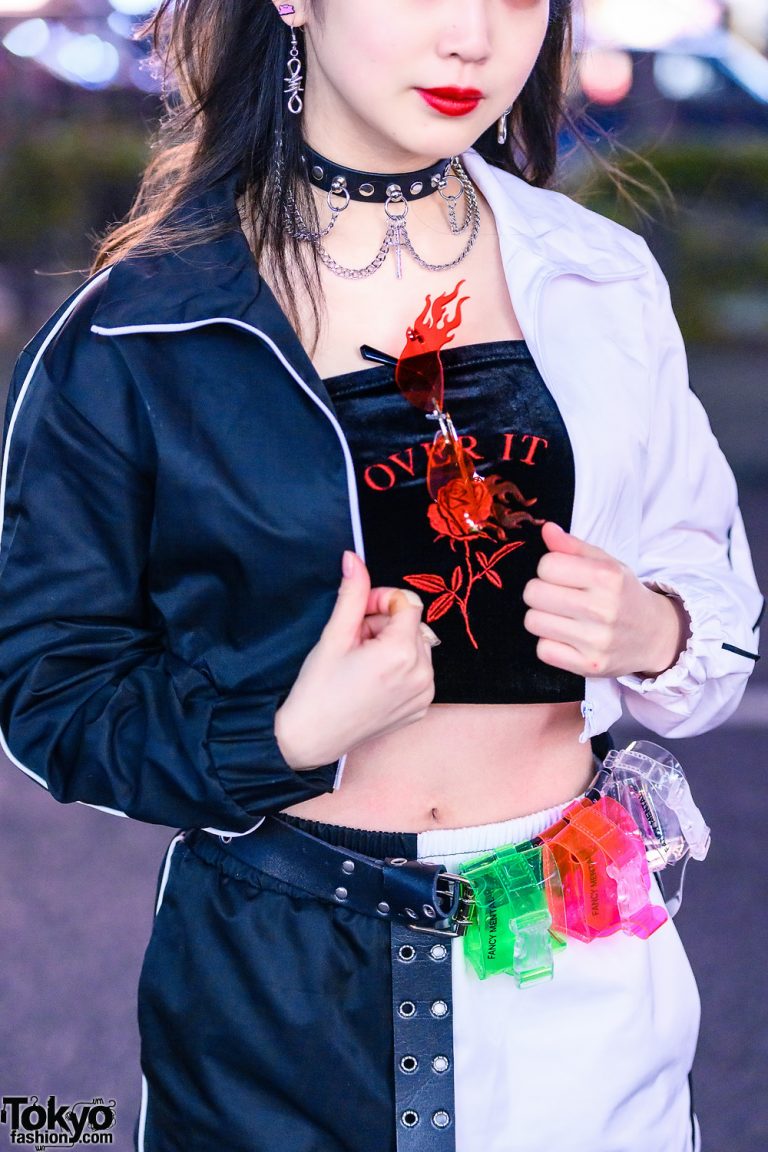 Japanese Idol in Two-Tone Fashion, Flames Sunglasses, Tube Top, WEGO, Spinns, Sevens, Belt ...