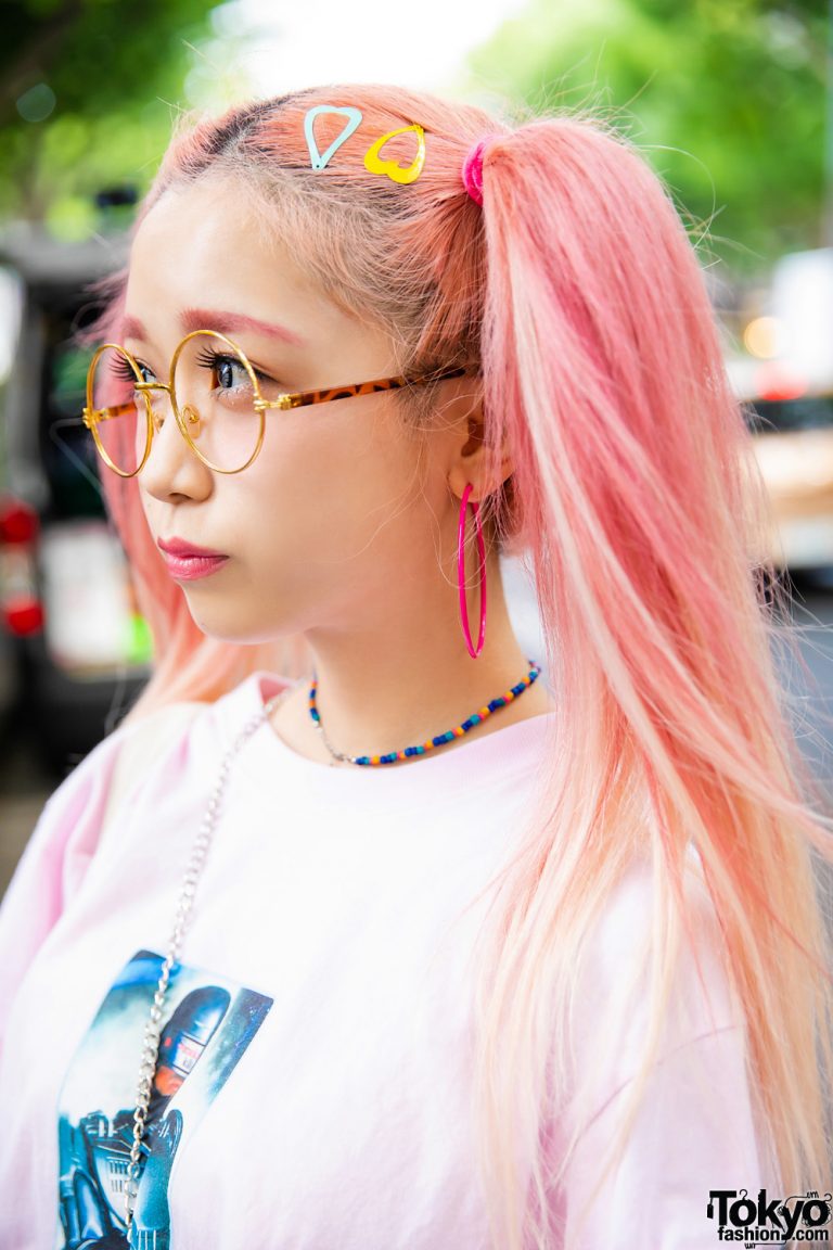 Pink Twin Tails Harajuku Street Style w/ FR2 RoboCop T-Shirt, GYDA Cutout Jeans, Hotel New York ...