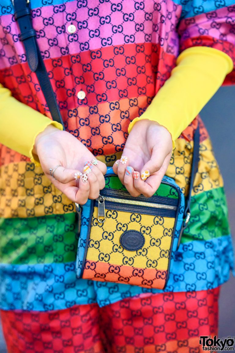 Gucci All Over Monogram Print Rainbow Street Style in Harajuku w/ Gucci ...