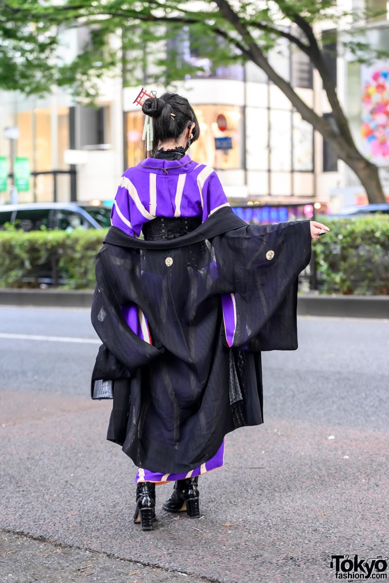 Vintage Kimono, Torii Gate Headpiece & Lace Corset Japanese Street ...