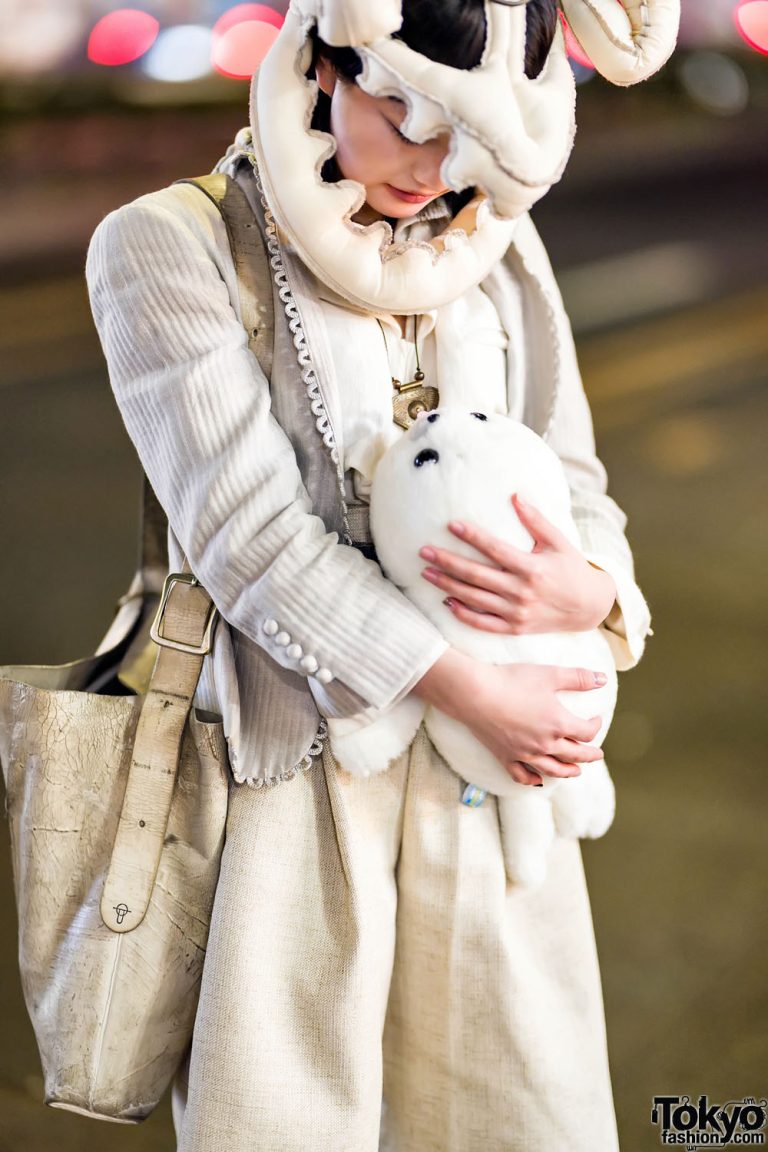 Japanese Designer in Custom Headpiece, Armani Jacket, Wide Short Pants ...